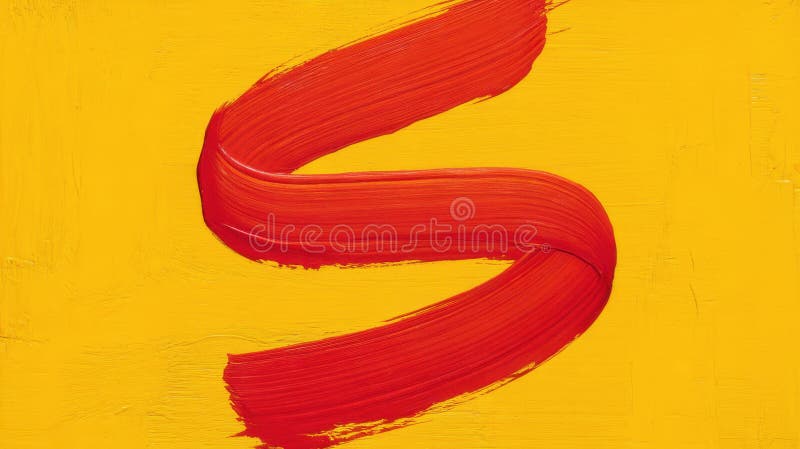 Vibrant Red Brushstroke on a Bright Yellow Background, Creating a ...