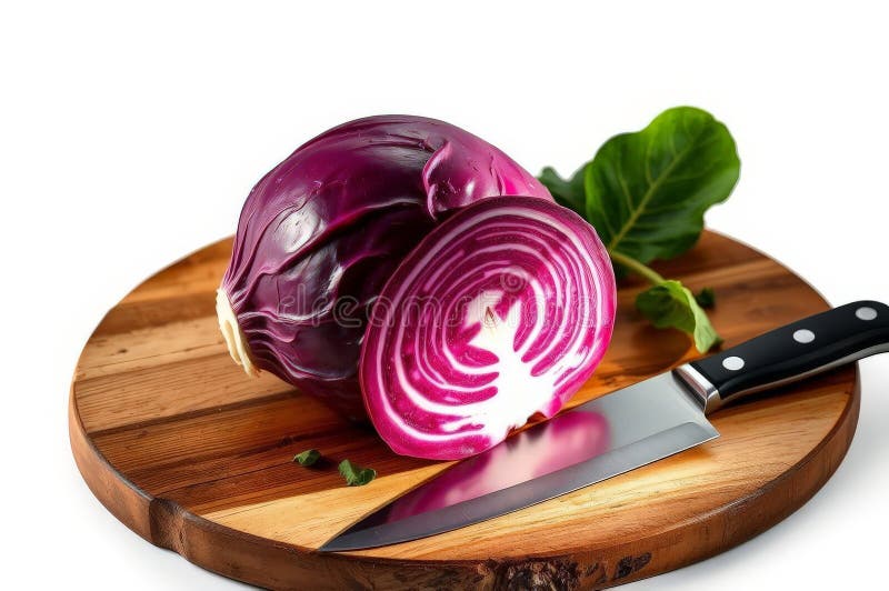 Rustic Red Cabbage on Cutting Board Stock Illustration - Illustration ...