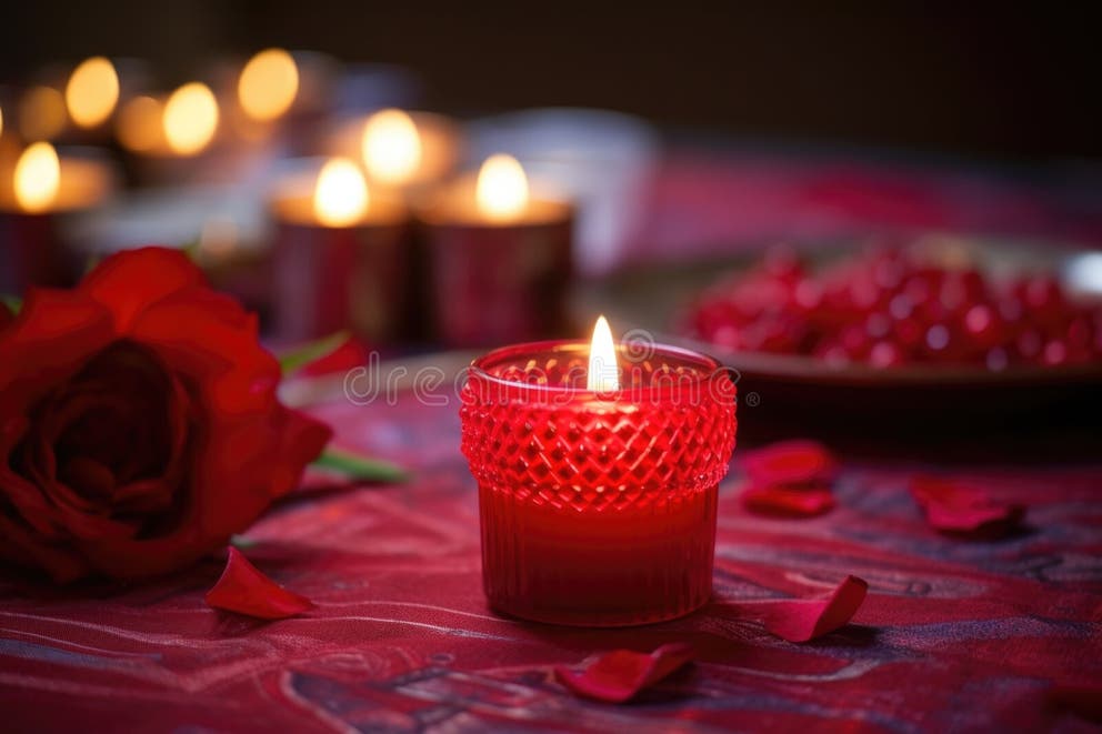 Vibrant Red Candle Being Lit in a Kinara on the Table Stock Photo ...