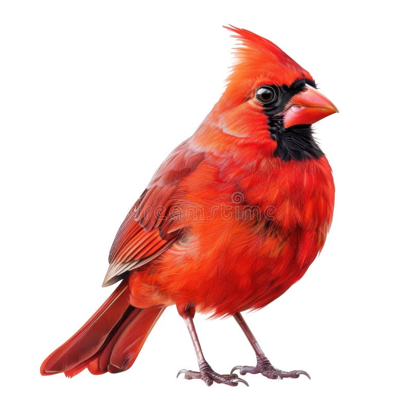 A Vibrant Red Cardinal Bird with Black Eyes and a Black Crest Stock ...