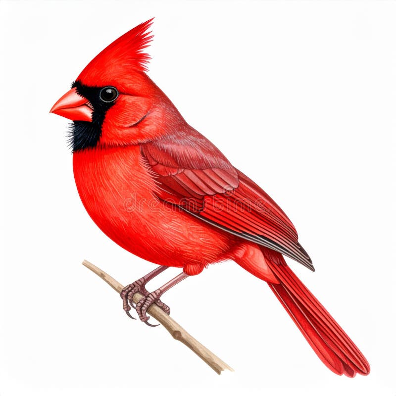 Vibrant Red Cardinal Bird Illustration on White Background Stock Image ...
