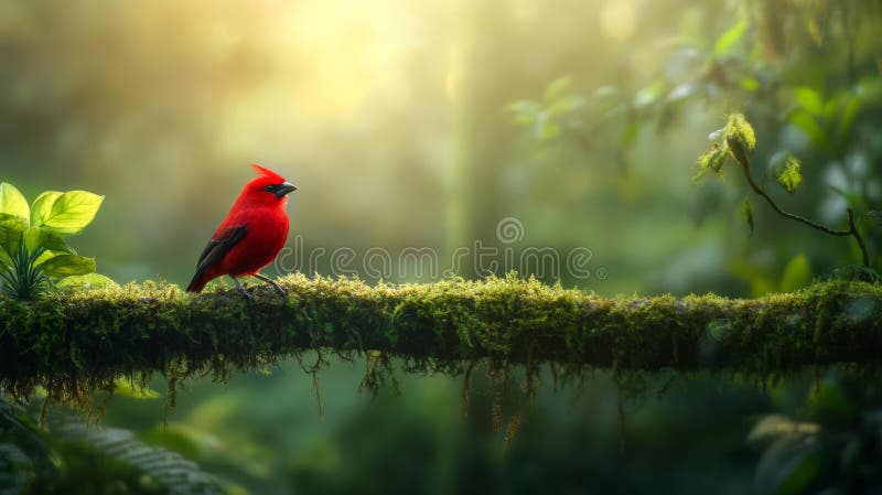 Vibrant Red Cardinal in Lush Green Forest at Sunrise Stock Image ...