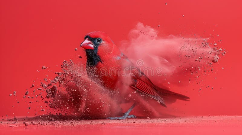 Vibrant Red Cardinal in Motion with Explosive Dust Effect Stock ...