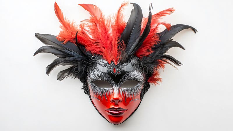 Vibrant Red Carnival Mask with Feathers - Eye-catching Costume ...