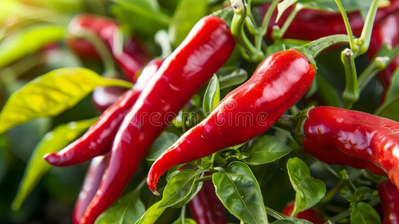 Vibrant Red Cayenne Peppers on Bush in Pepper Garden Stock Illustration ...