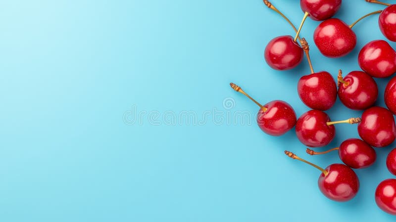Vibrant Red Cherry on a Blue Background, Study in Color and Minimalist ...