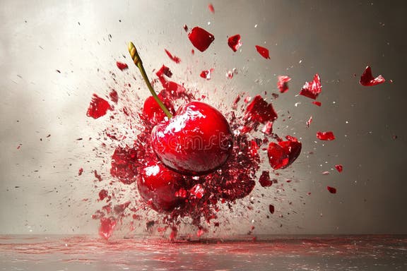 Vibrant Red Cherry Fragmentation an Ai Generated Digital Art Explosion ...
