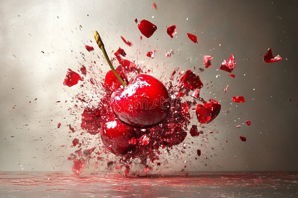 Vibrant Red Cherry Fragmentation an Ai Generated Digital Art Explosion ...