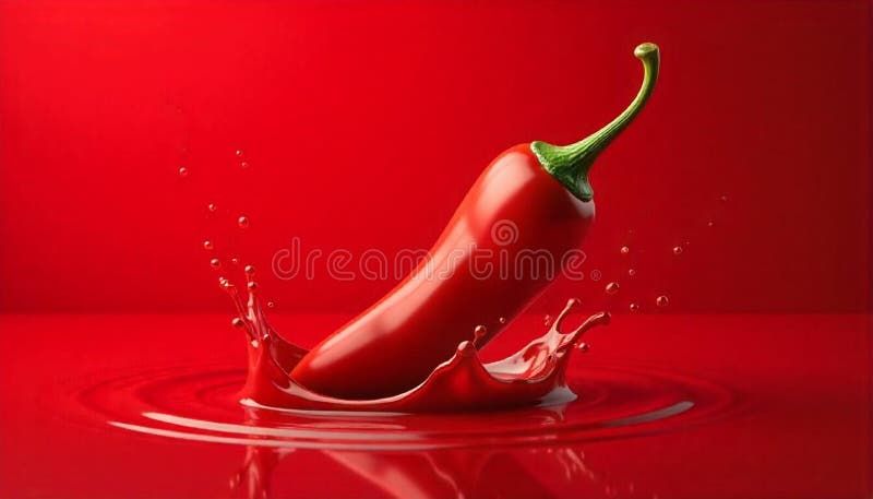 Red Chili Pepper Plunging into Red Liquid with Splash Stock ...