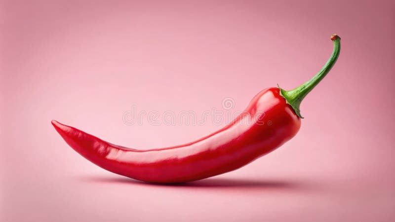 A Vibrant Red Chili Pepper, Elegantly Curved, Rests on a Soft Pink ...