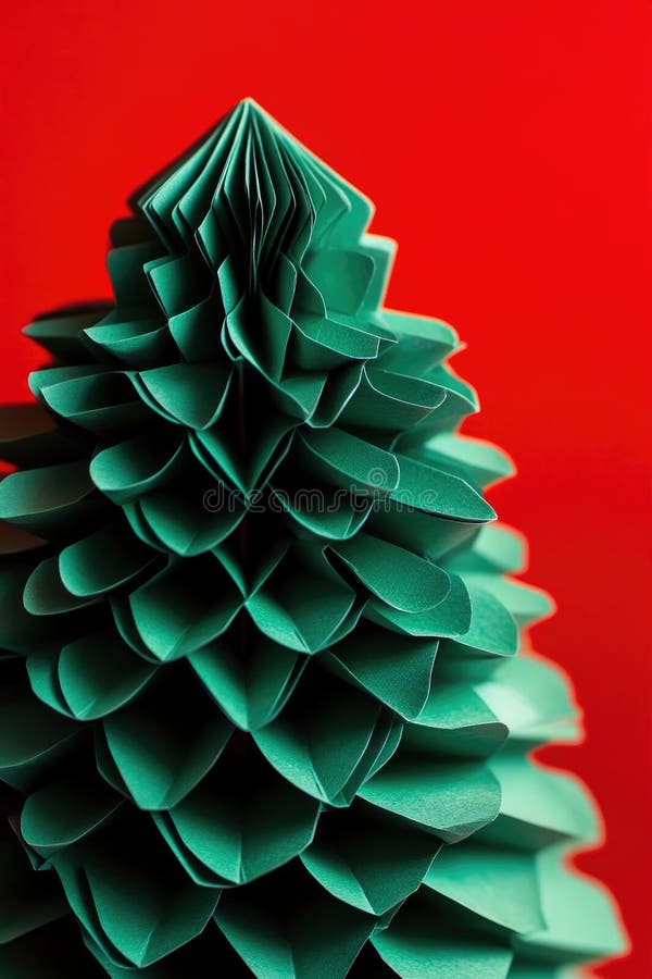 Vibrant Red Christmas Tree with Paper Origami Honeycomb. Stock ...