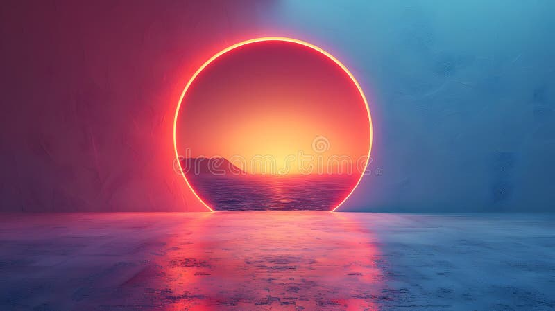 Red Circle Sunset Reflected in Water, with Atmospheric Sky and Lens ...