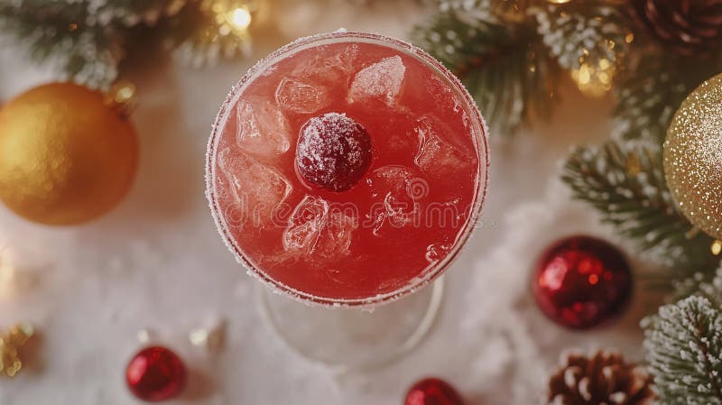Festive Cocktail with Raspberry on a Winter Holiday Table Setting ...