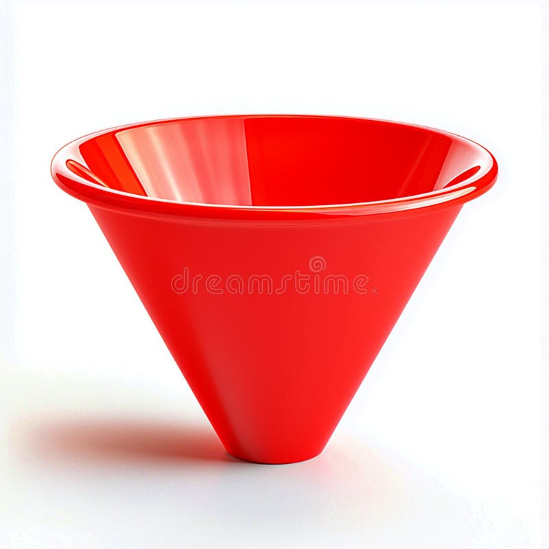 A Vibrant Red Cone Shaped Bowl with a Glossy Finish Sitting on a White ...