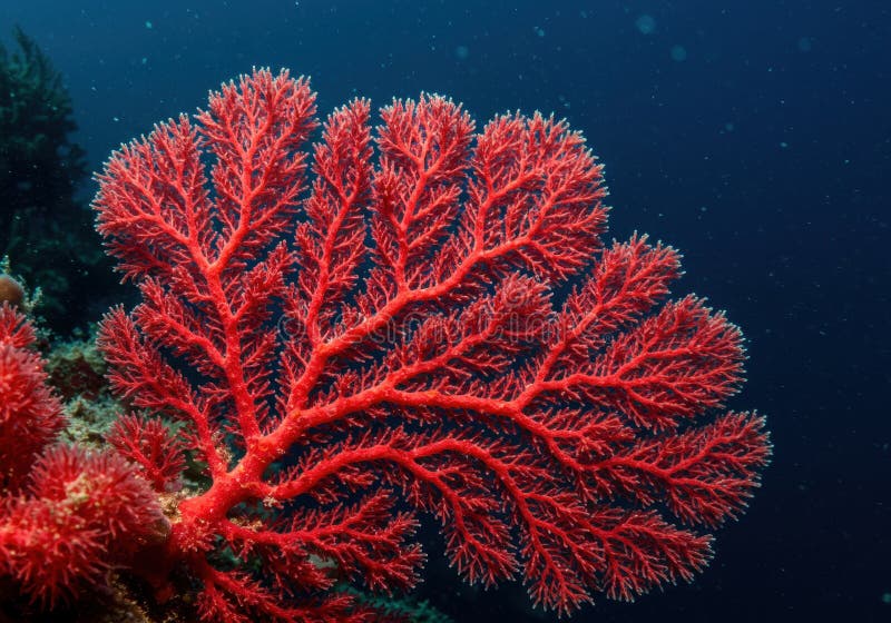 Vibrant Red Coral Against Deep Blue Ocean Background Stock Photo ...