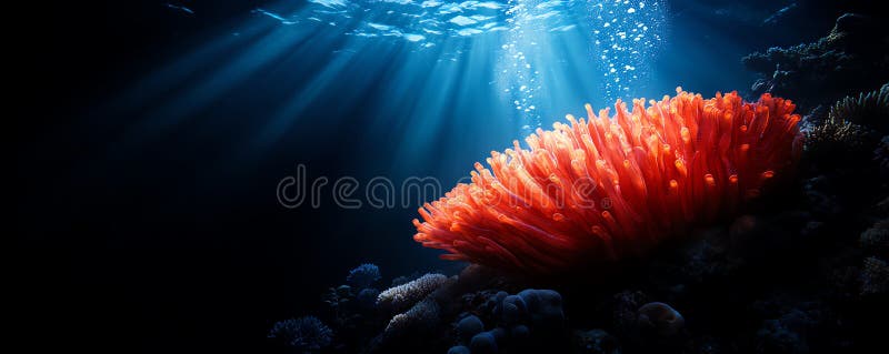 Vibrant Red Coral in Deep Ocean Waters with Sunlight Filtering through ...