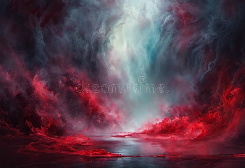 Vibrant Red Cosmic Nebula Surrounded by a Swirl of Interstellar Clouds ...