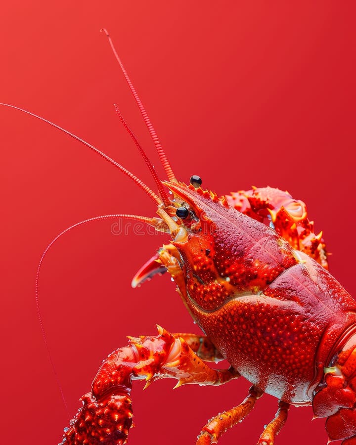 Vibrant Red Crayfish Showcasing Dominating Sharp Claws in a Striking ...