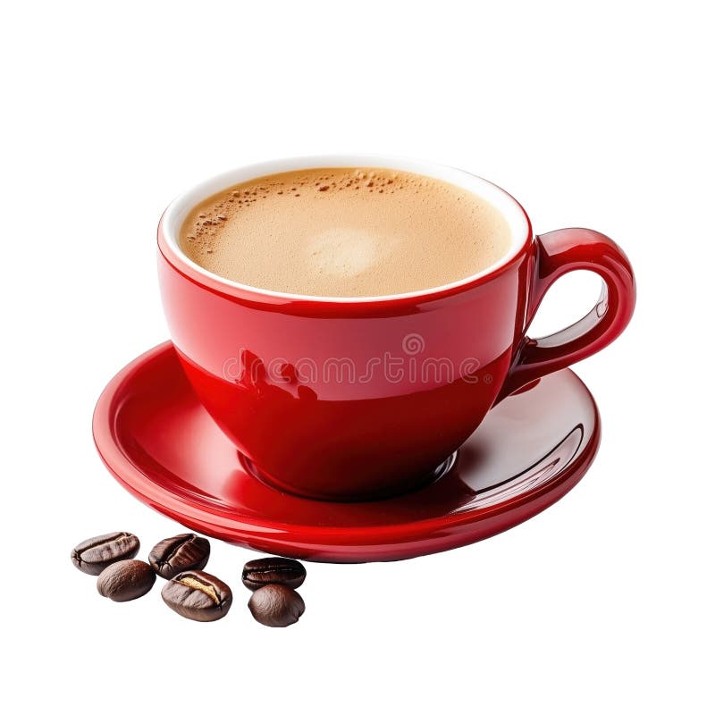 A Vibrant Red Cup of Coffee Milk Tea Sits Elegantly on a White Surface ...