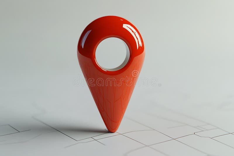 A Vibrant Red 3D Location Pin Icon on a Light Gray Surface with Subtle ...
