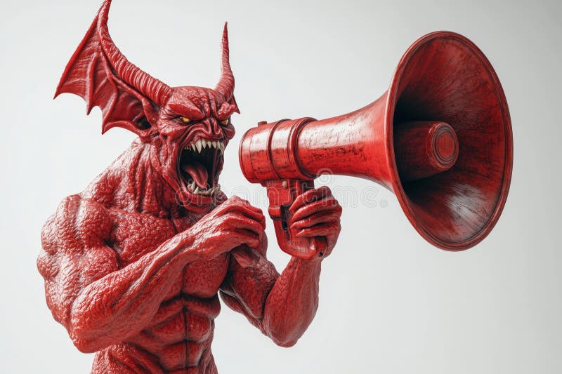 A Fierce Demon with a Megaphone Makes an Announcement in a Surreal ...