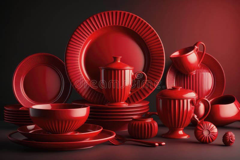 Vibrant Red Dishes on Matching Backdrop. AI Generated Stock ...