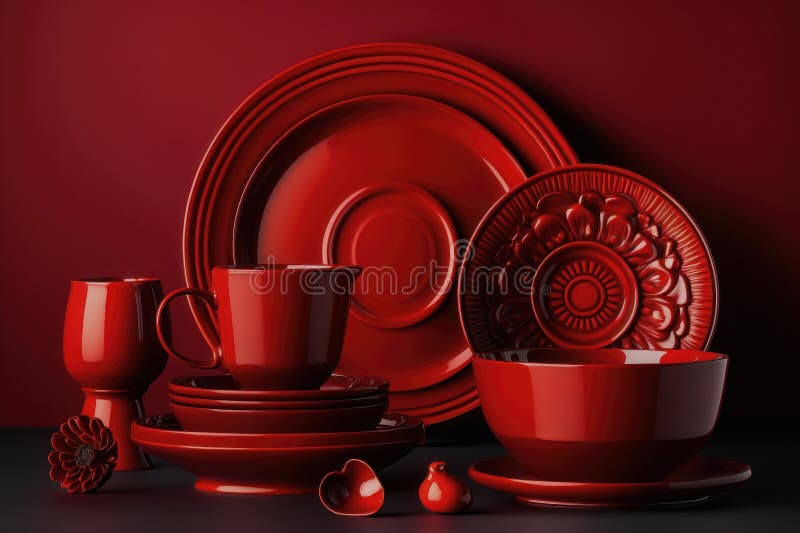Vibrant Red Dishes on Matching Backdrop. AI Generated Stock Photo ...