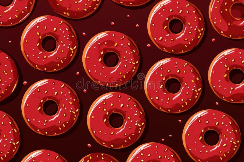 Vibrant Red Donuts Pattern Snack. Generate Ai Stock Photo - Image of ...