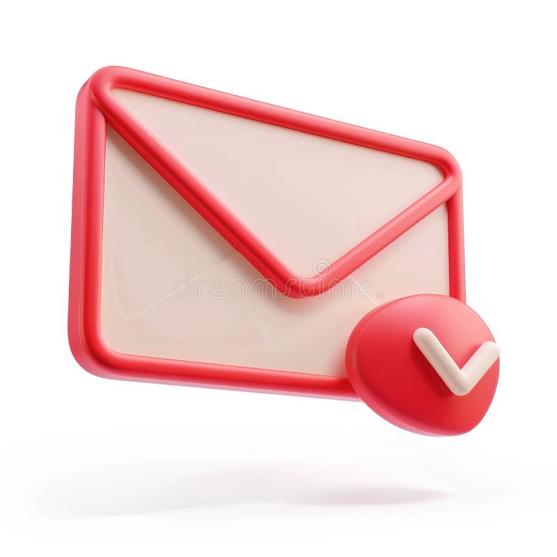Red 3D Envelope Icon with Check Mark: Successful Email Delivery Stock ...