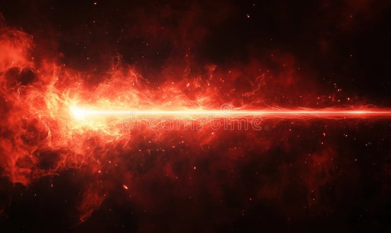 Vibrant Red Energy Beam with Fiery Particles and Cosmic Background ...