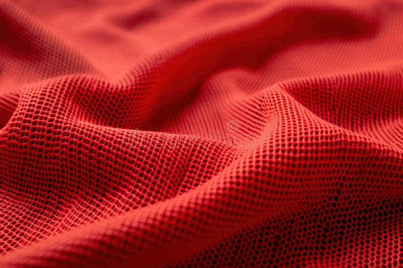 Vibrant Red Fabric with Grid-like Pattern. Synthetic Material is ...