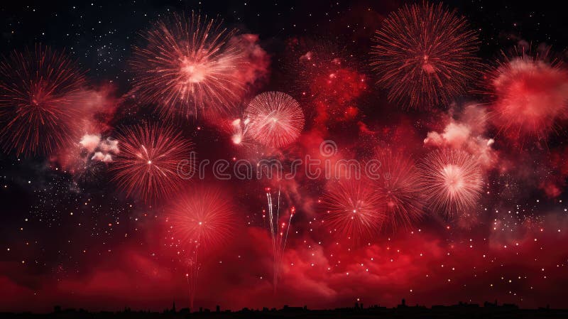 Vibrant red fireworks stock illustration. Illustration of scene - 373441239