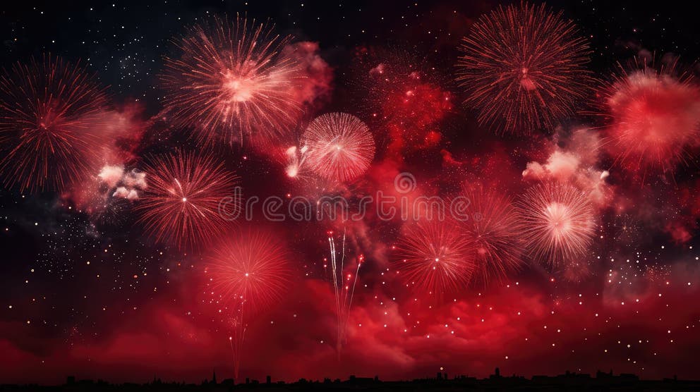 Vibrant red fireworks stock illustration. Illustration of scene - 373441239
