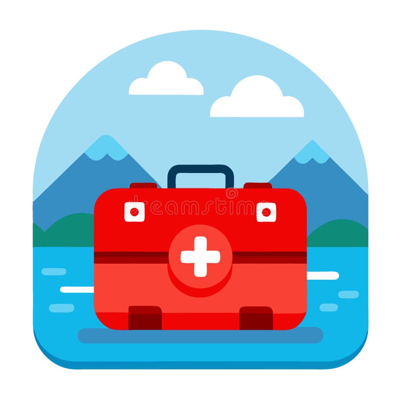 A Vibrant Red First Aid Kit Rests on a Boat S Edge. Surrounded by Calm ...