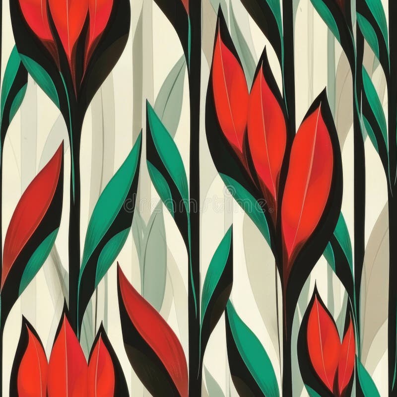 Vibrant Red Floral Abstract Art on Striped Background Stock Photo ...