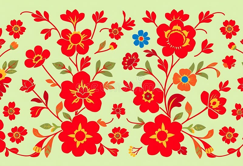 Vibrant Red Floral Design Pastel Green Background Simple Style Stock ...