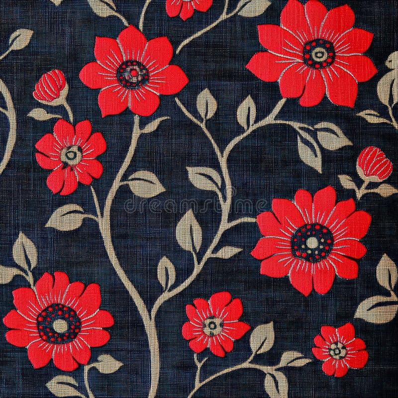 Vibrant Red Floral Pattern on Dark Background with Elegant Design Stock ...