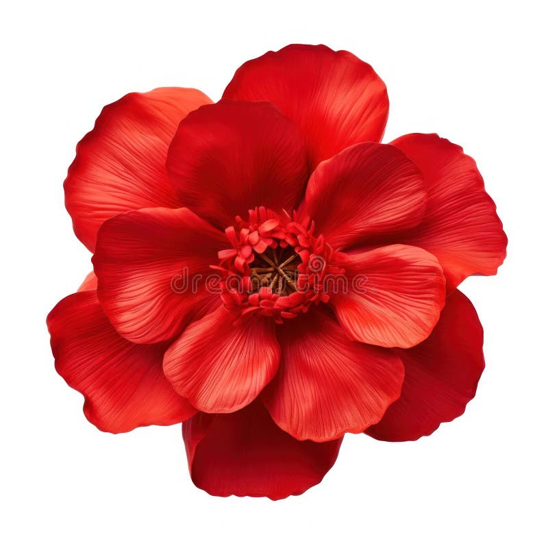 Vibrant Red Flower from Above on White Background AI Generated Stock ...