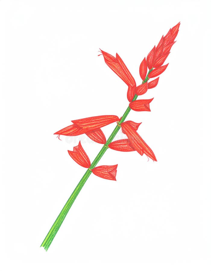 Vibrant Red Flower Stem Against White Background Stock Illustration ...