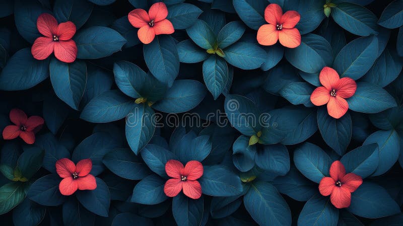 Vibrant Red Flowers and Teal Leaves Pixel Art Pattern Stock ...