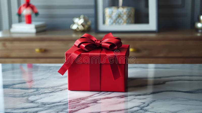 A Beautifully Wrapped Red Gift Box Awaiting the Celebration at Home ...