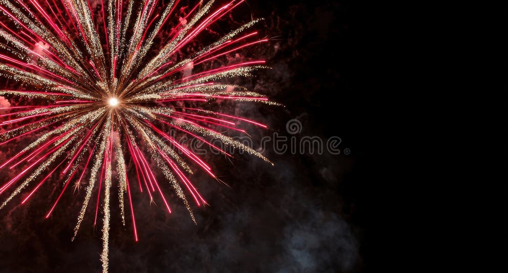 Vibrant Red and Gold Fireworks Exploding in the Night Sky Stock ...