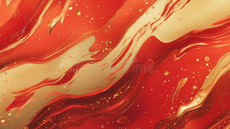 Vibrant Red and Gold Fluid Art with Flowing Patterns and Texture Stock ...