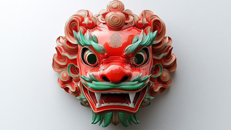 Vibrant Red and Green Chinese Lion Head Displayed on a Picture Stock ...