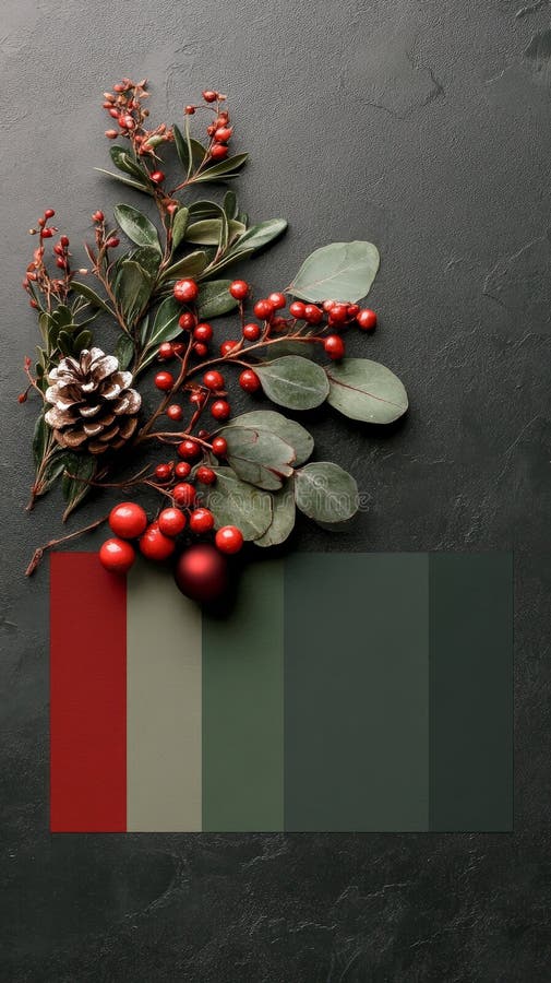 Vibrant Red and Green Color Palette with Festive Decorations Stock ...