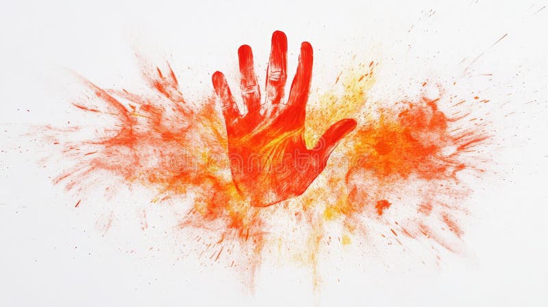 Vibrant Red Handprint with Orange and Yellow Paint Splash on White ...