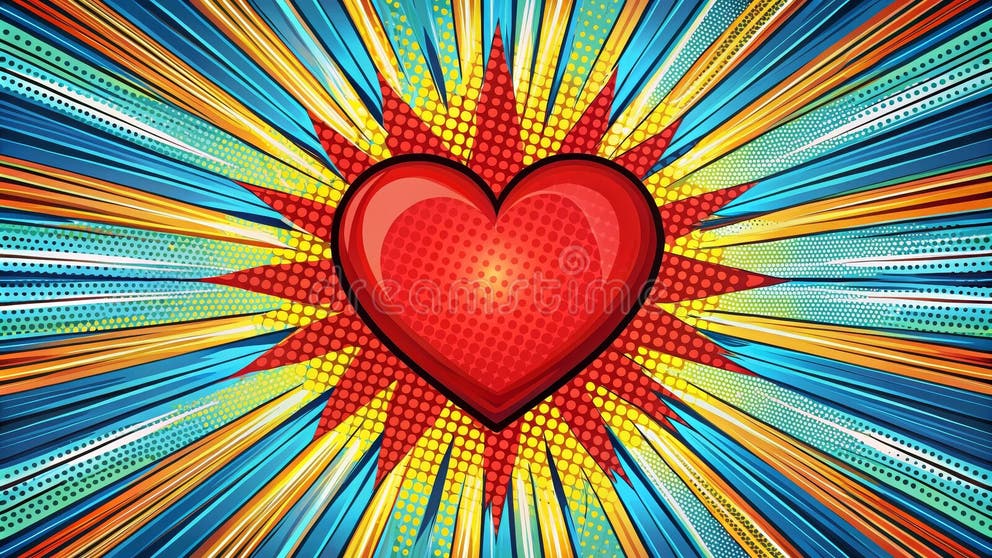 Vibrant Red Heart Exploding in a Colorful Comic Book Style Burst ...