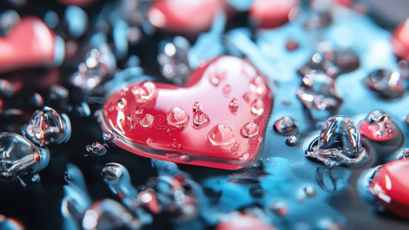 Vibrant Red Heart with Water Droplets on Glossy Surface Stock Image ...