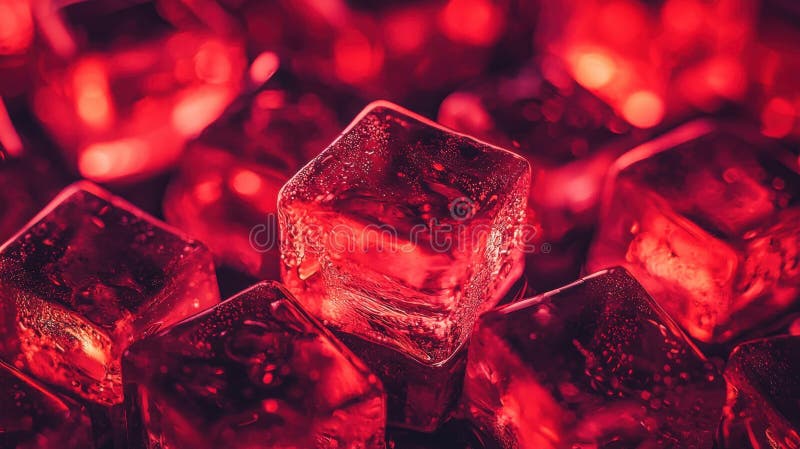 Vibrant Red Ice Cubes on Dark Surface Reflecting Light and Creating ...