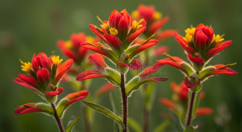 Vibrant Red Indian Paintbrush Wildflowers in Bloom Stock Illustration ...